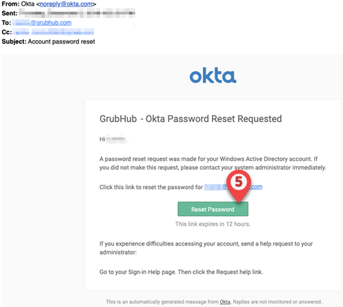 Okta Self-Service: Forgot Password – Grubhub Command Center
